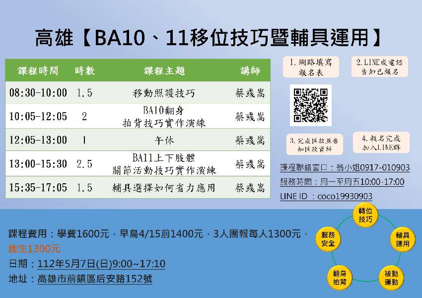 【高雄】BA10、11移位技巧暨輔具運用活動日期：2023-05-07 - BeClass 線上報名系統 Online ...
